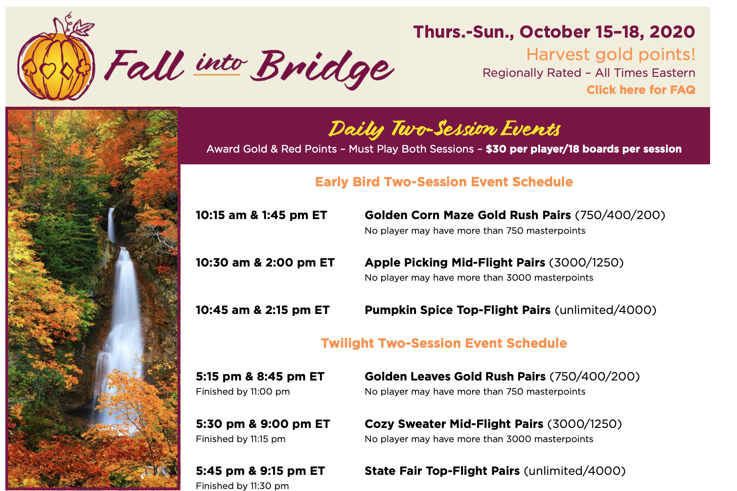 More ACBL Gold Points: Oct 15-18 Fall Into Bridge | Greater New York ...